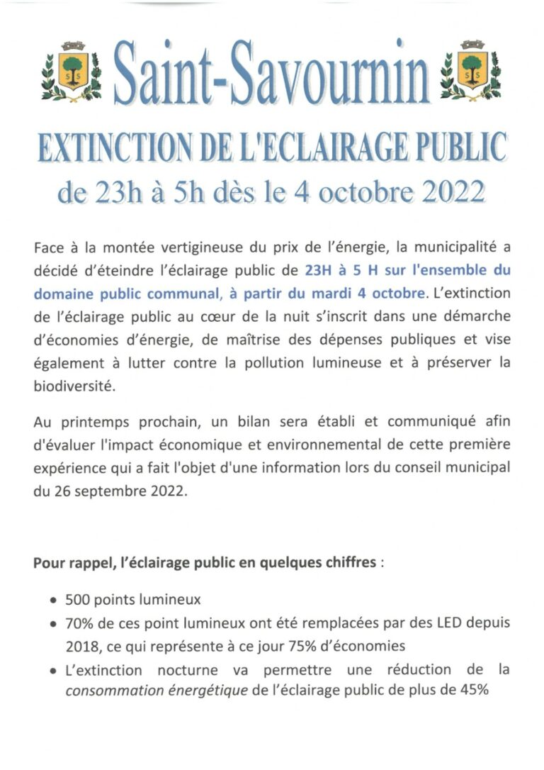 EXTINCTION ECLAIRAGE PUBLIC - Mairie de Saint Savournin